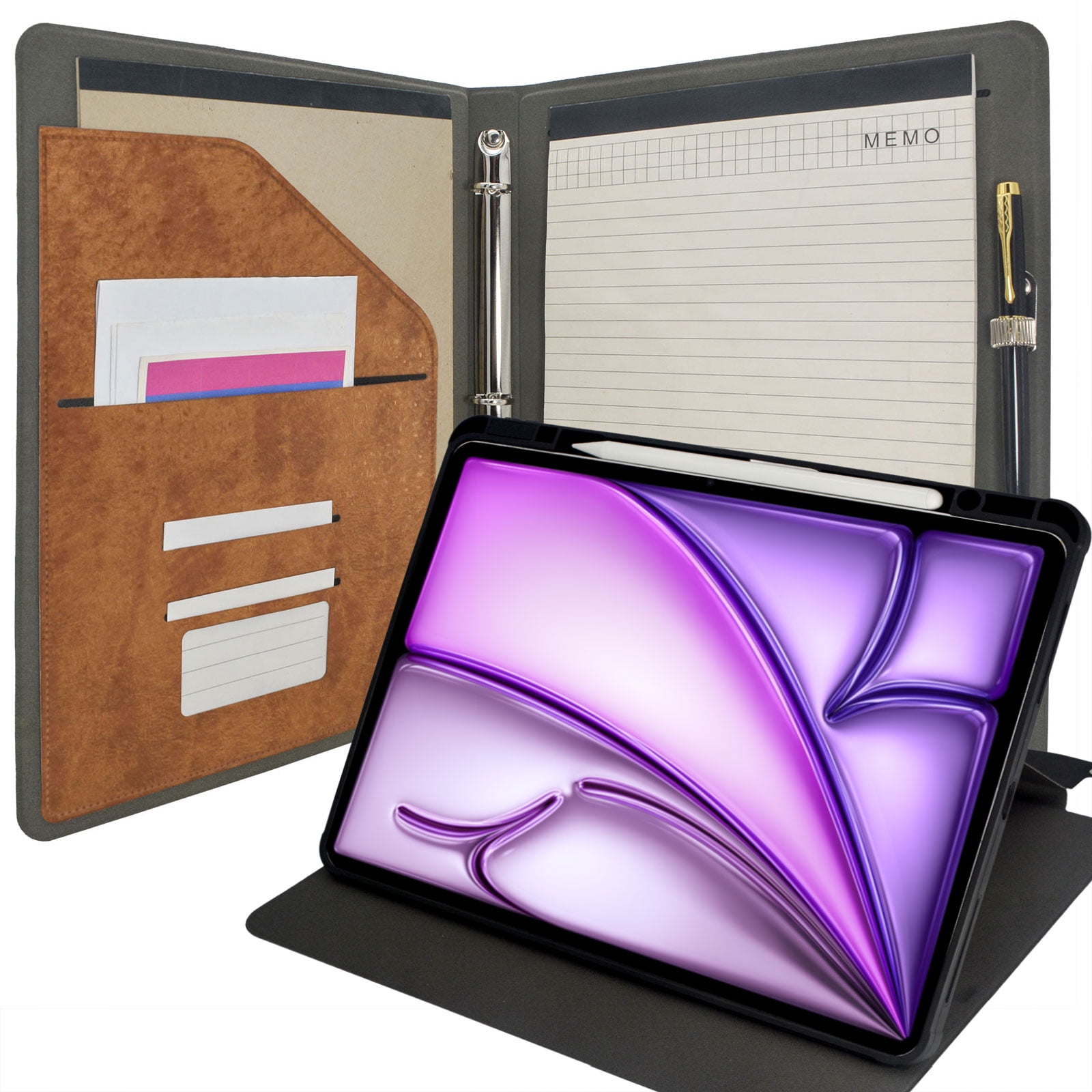 Tablet Organizer Portfolio Case with Clipboard, 3-Ring Binder Padfolio ...