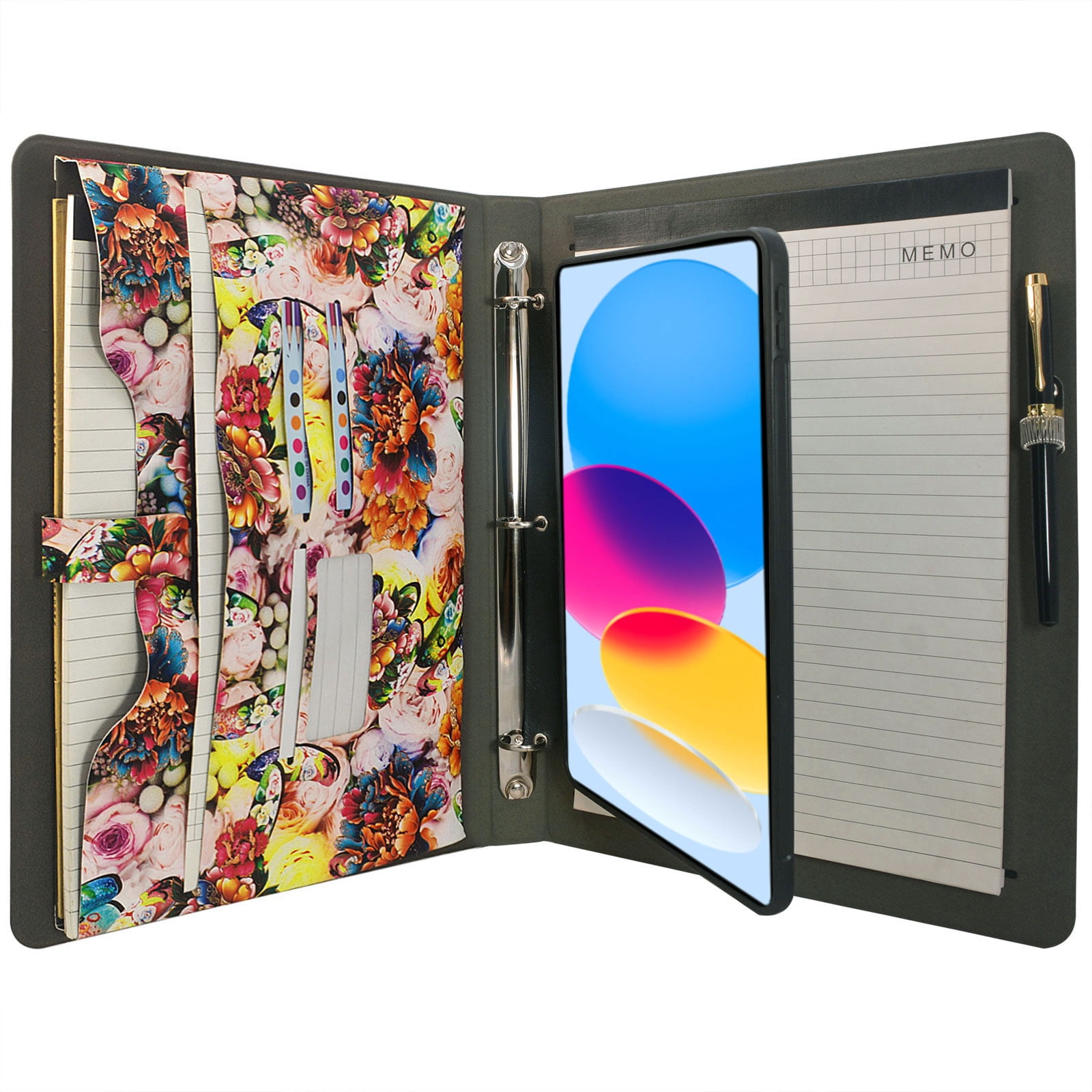 Tablet Organizer Portfolio Case with 3-Ring Binder, Binder Padfolio ...