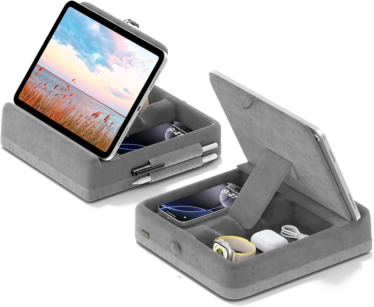 Tablet Pillow Stand with Storage, Foldable iPad Holder for Bed, Lap and ...