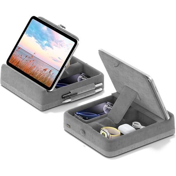 Tablet Pillow Stand with Storage, Foldable iPad Holder for Bed, Lap and ...
