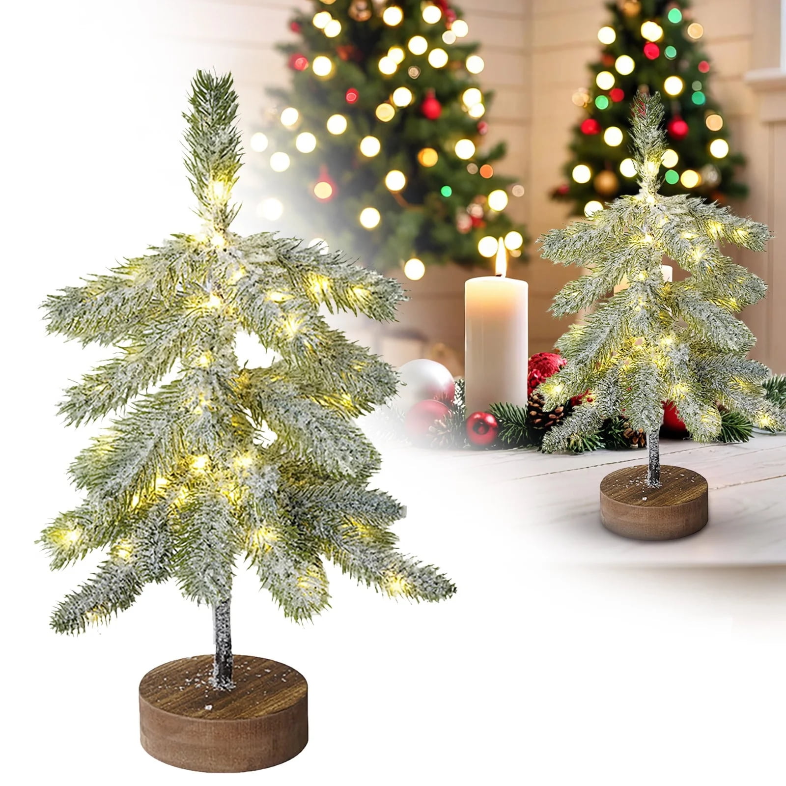 Tabletop Aritificial Mini Christmas Tree 40CM/18inch Snow Pine Tree ...