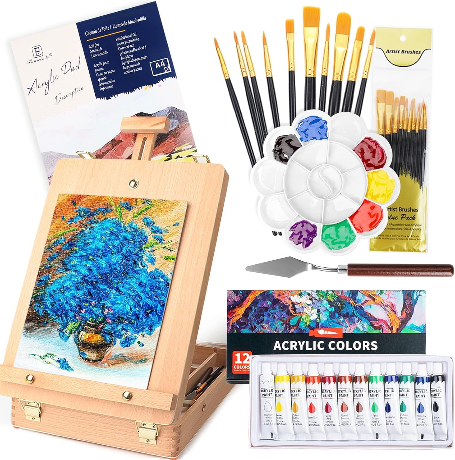 Tabletop Art Easel Box Set, 26 PCS Painting Kit for Adult Artists ...