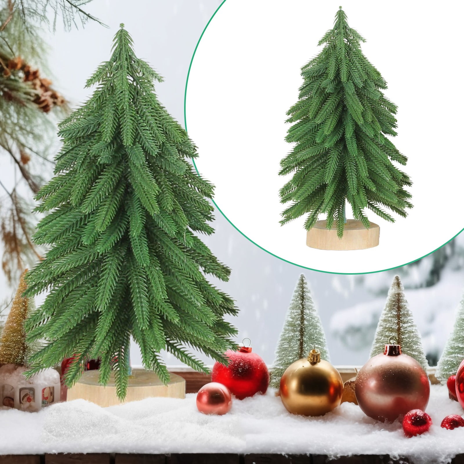 Tabletop Artificial Christmas Tree with Wooden Base-11.4in Real Touch ...