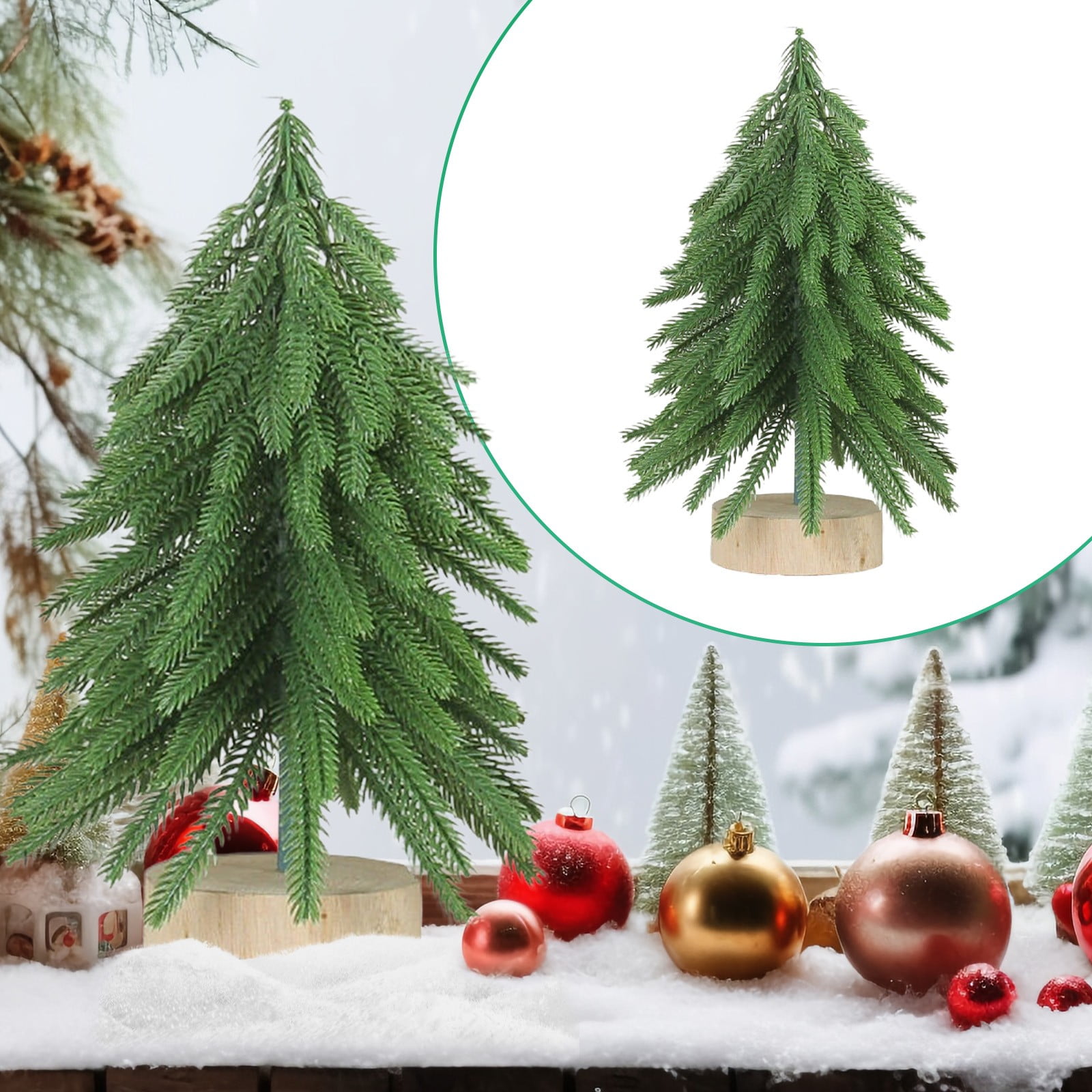 Tabletop Artificial Christmas Tree with Wooden Base-9.8in Real Touch ...