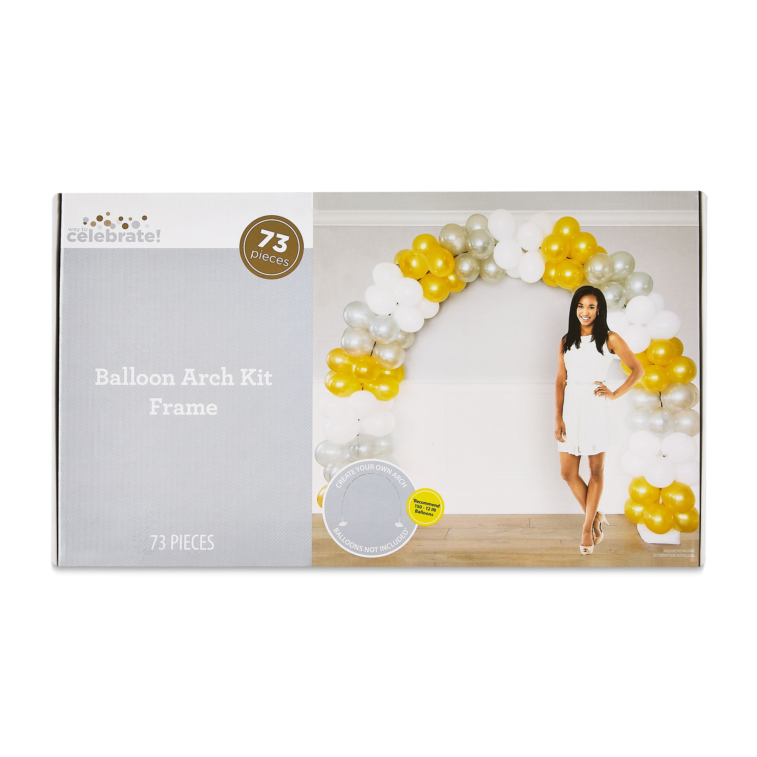 Way To Celebrate Balloon Arch Kit Frame, 73 Pieces, Gold White Silver ...