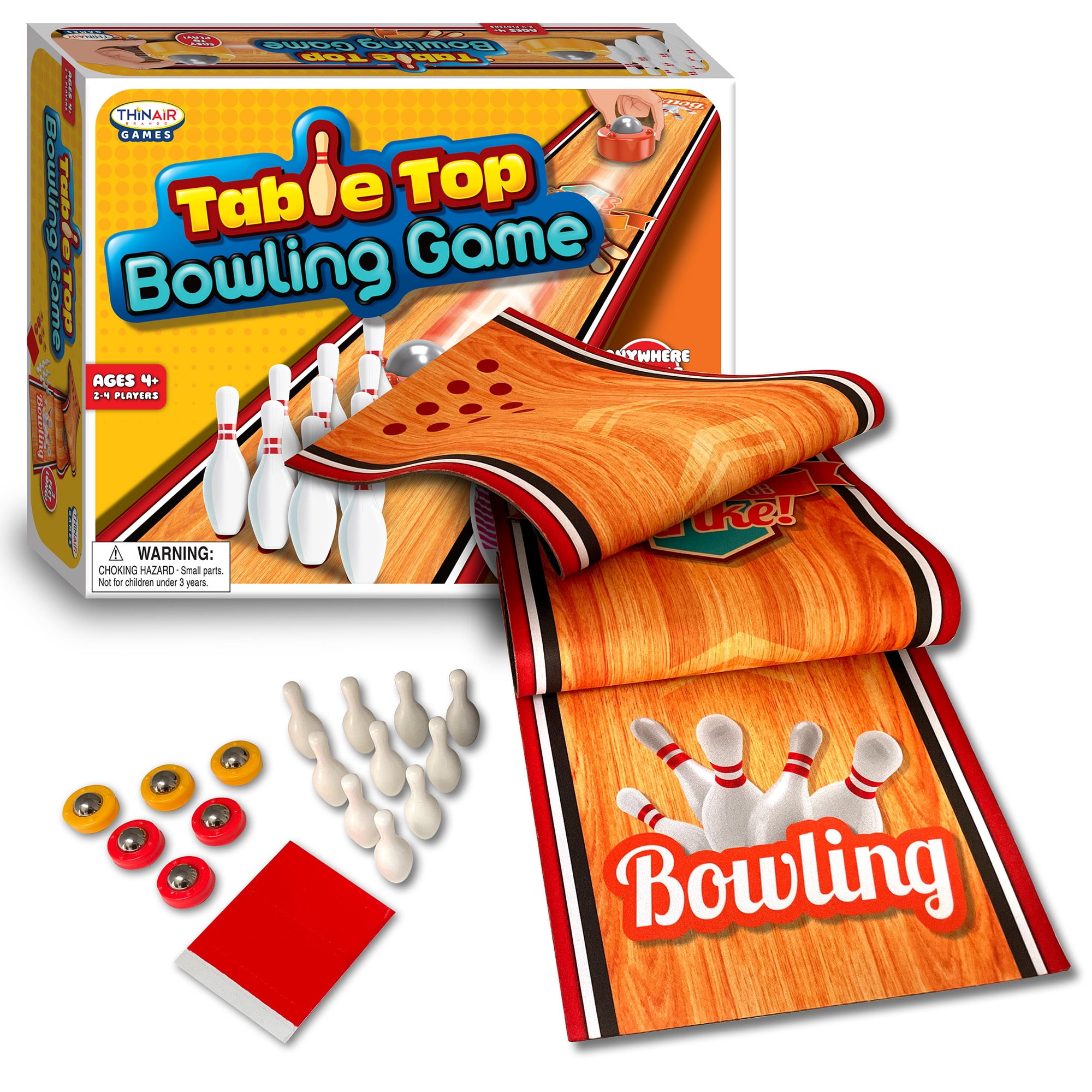 Thin Air Games: Tabletop Bowling Alley Game - 19pc Classic Bowl Game, 3ft Roll-Up Alley Mat ...