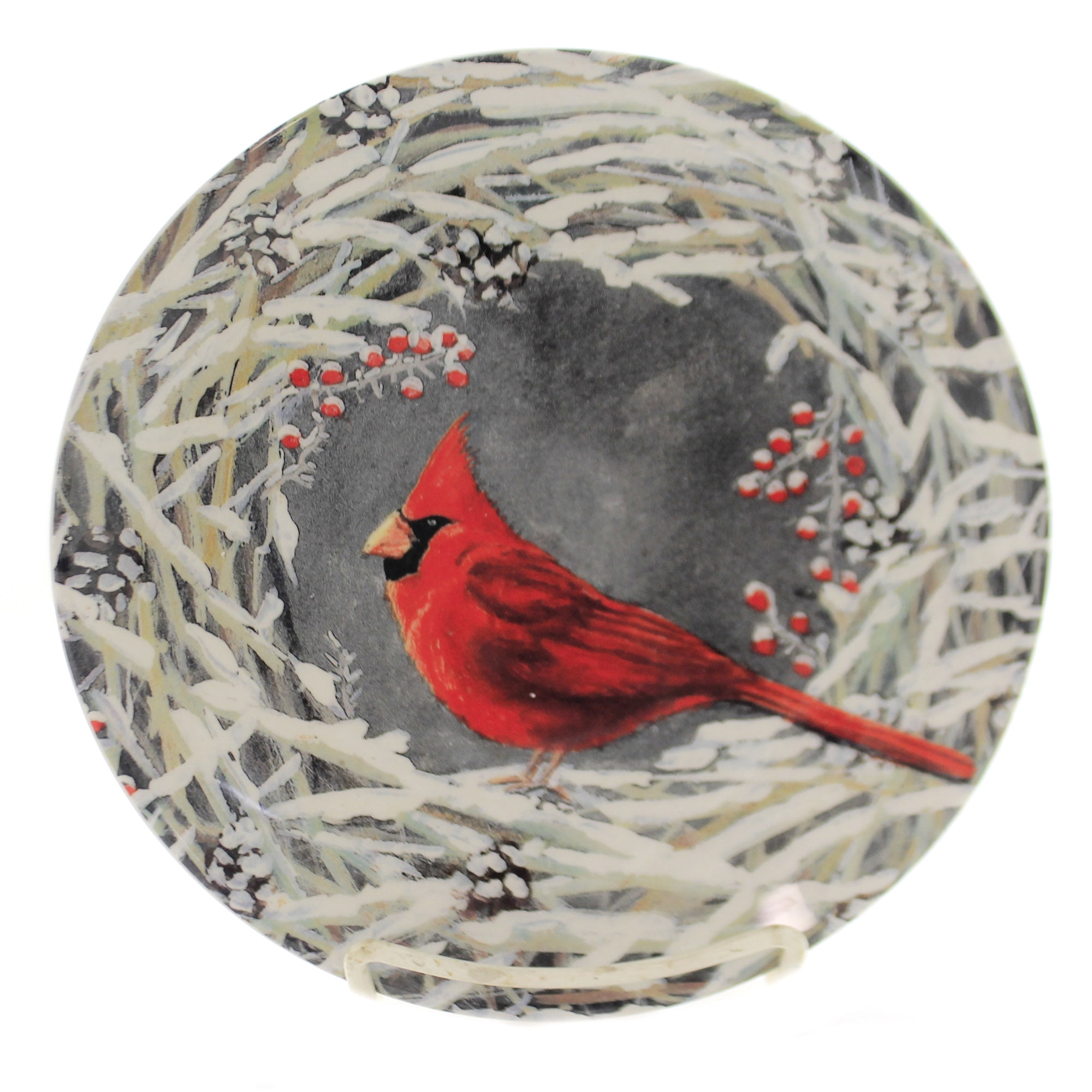 Tabletop Cardinal/Branch Salad Plate Ceramic Christmas Winter Red Bird ...