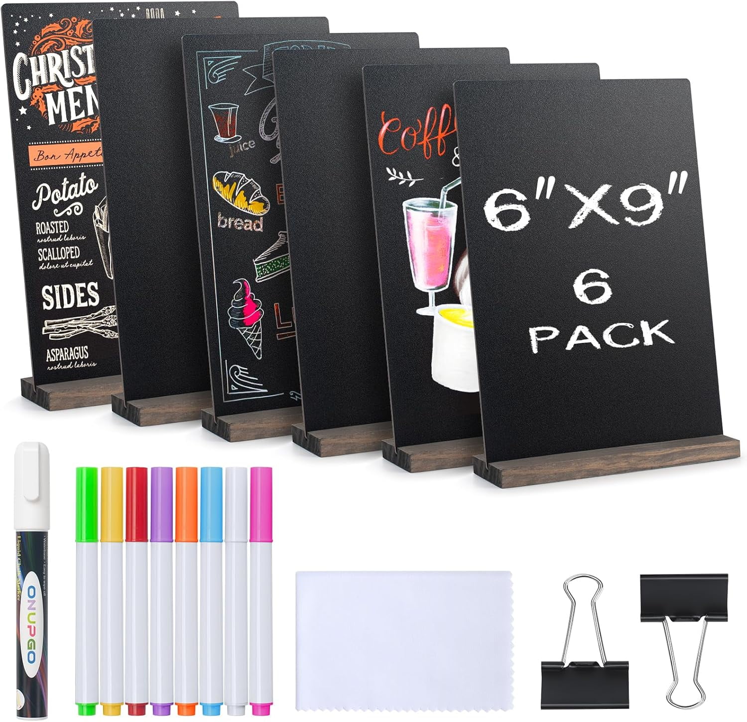 Tabletop Chalkboard Signs Set, Chalkboards with Wooden Stands for Menu ...