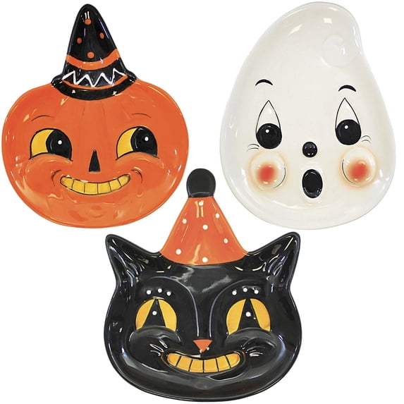 Tabletop Character Face Plate Dolomite Pumpkin Ghost Black Cat H8395 ...