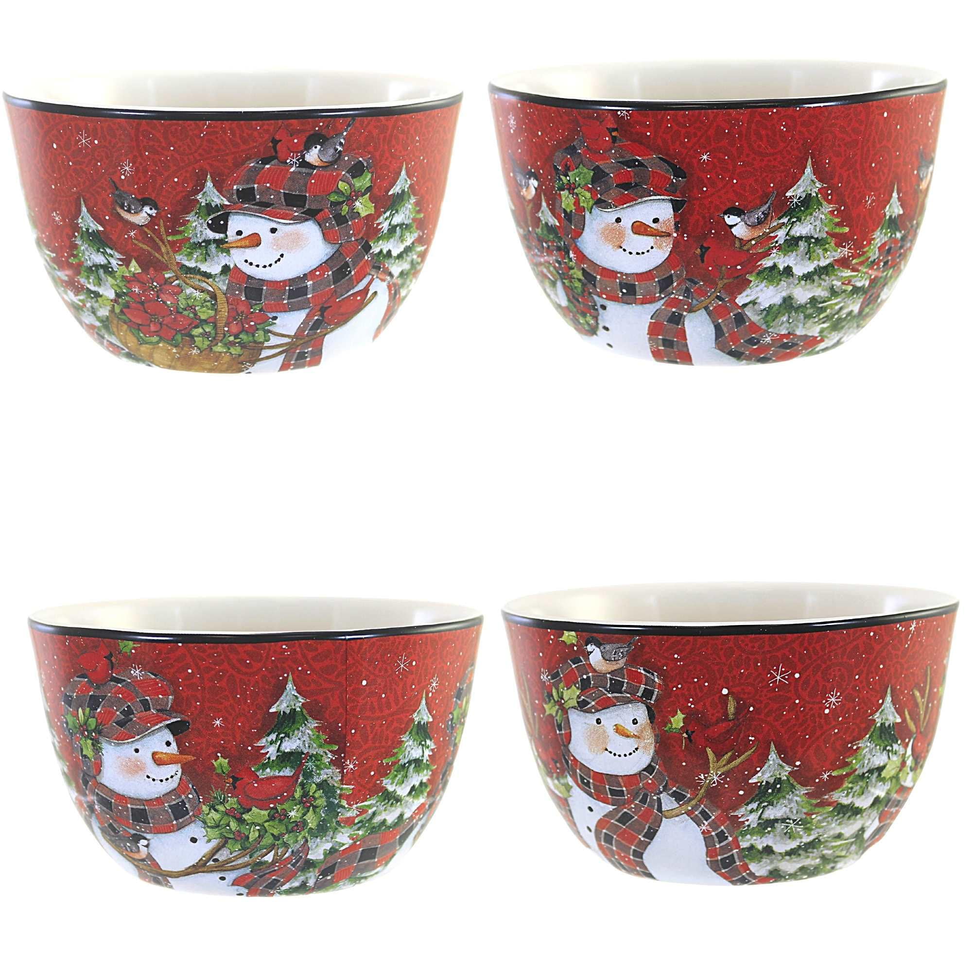 Tabletop Christmas Lodge Snowman Bowls Set/ 4 Christmas Dessert Soup ...