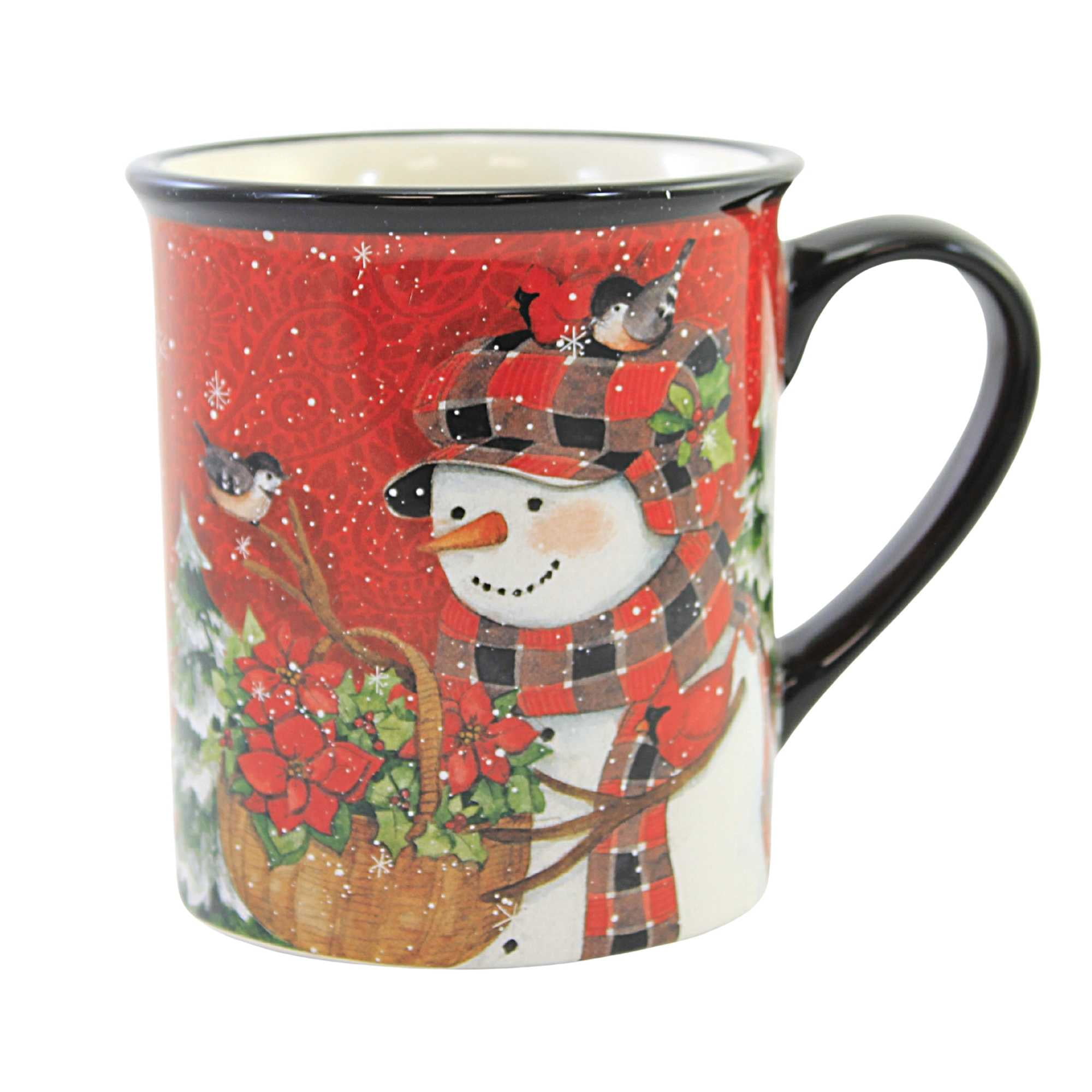 Tabletop Christmas Lodge Snowman Mug. Pine Trees Birds Beverage 29042 ...
