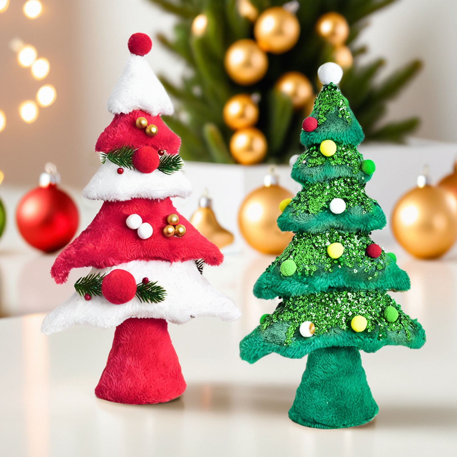 Tabletop Christmas Tree 17 inch Artificial Sequin Plush Christmas Trees ...