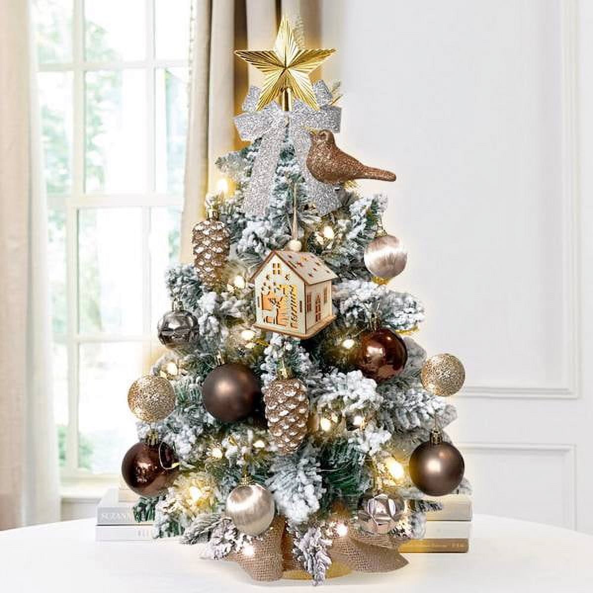 Triple Tree Tabletop Christmas Tree, 2FT Artificial Snow Flocked, Mini ...