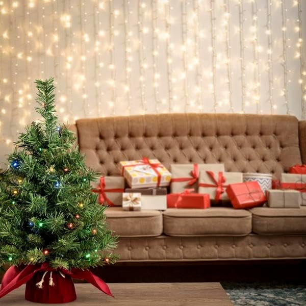 Tabletop Christmas Tree with Lights Artificial Small Tree Flame ...