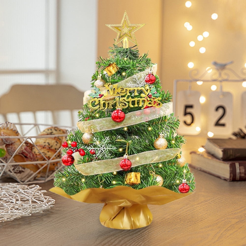 Tabletop Christmas Tree, Mini Christmas Tree with LED Lights, Ornaments ...