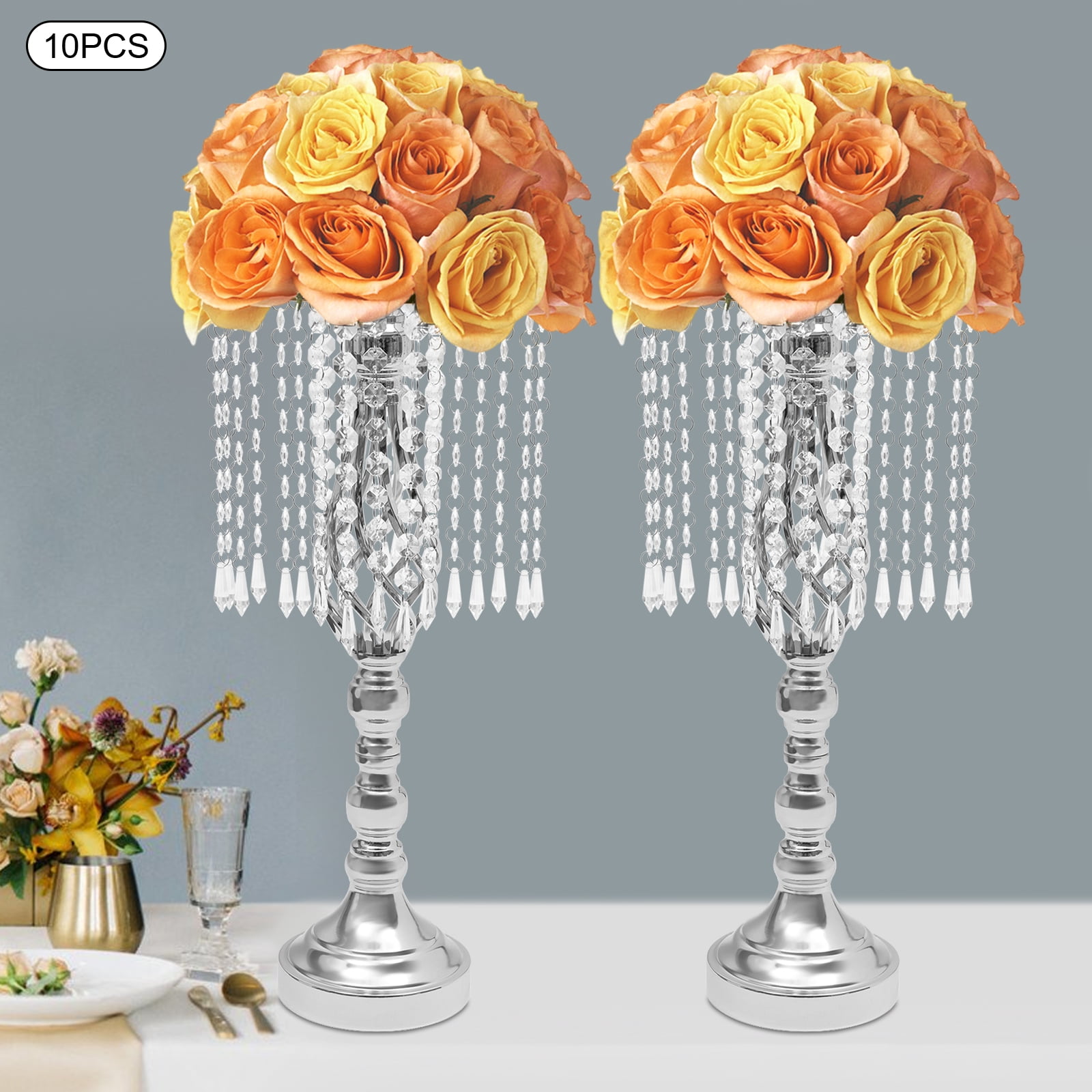 Tabletop Crystal Flower Wedding Centerpieces for Tables, Tall Elegant Metal Flower Arrangement ...