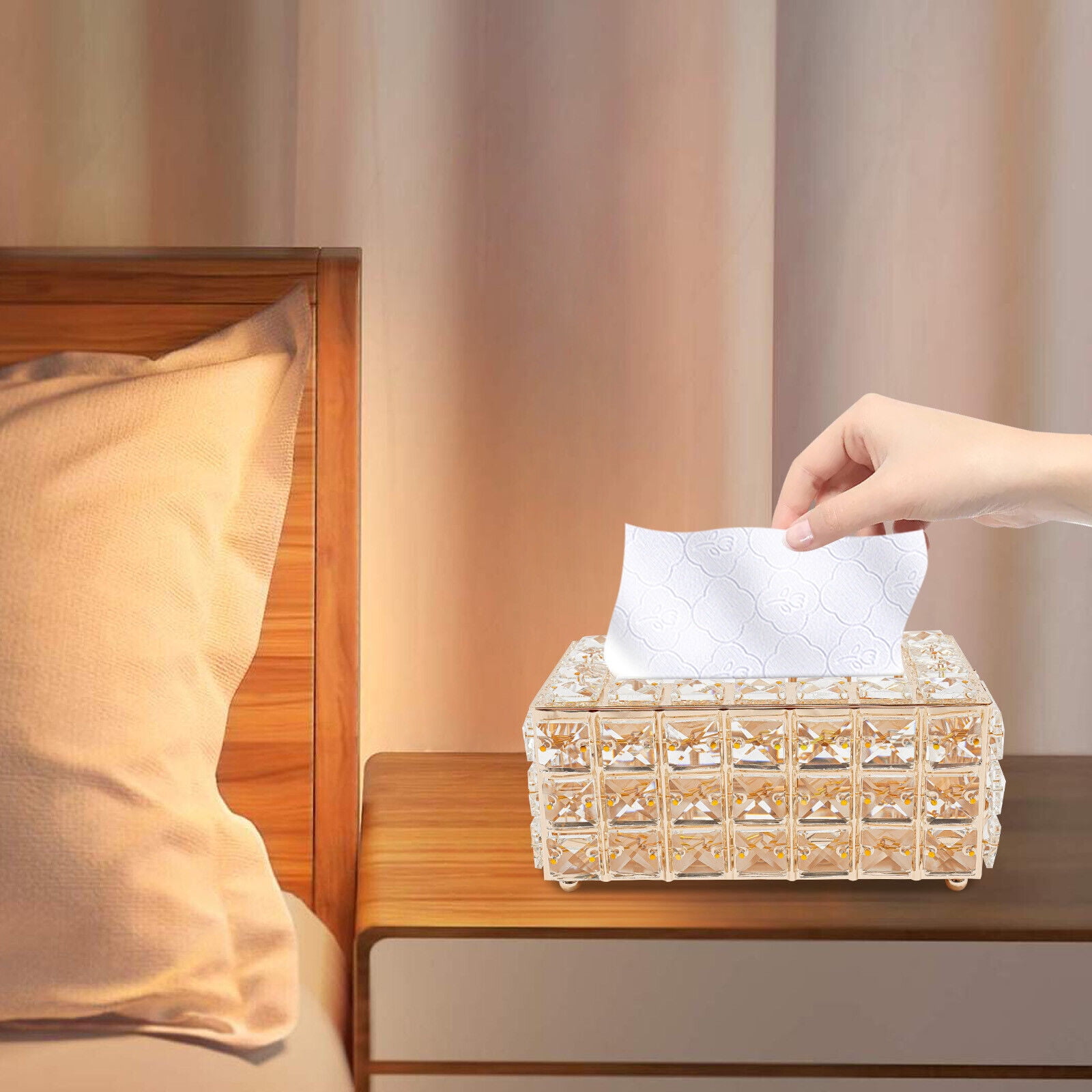 Tabletop Crystal Tissue Box Gold Paper Box Home Crystal Napkin Holder ...