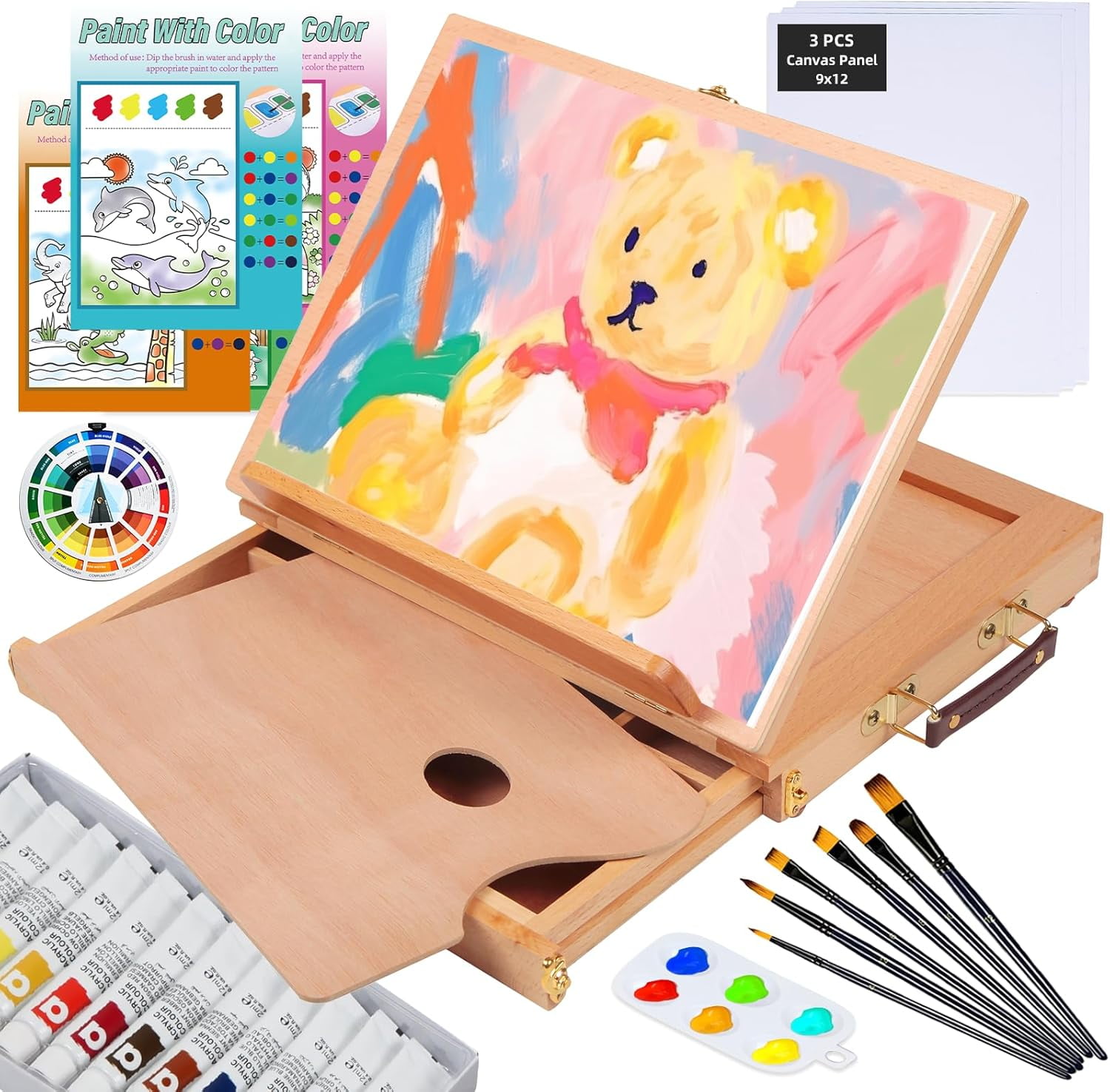 Tabletop Easel Set - 29 Pieces Starter Kit - Artist Acrylic Painting ...