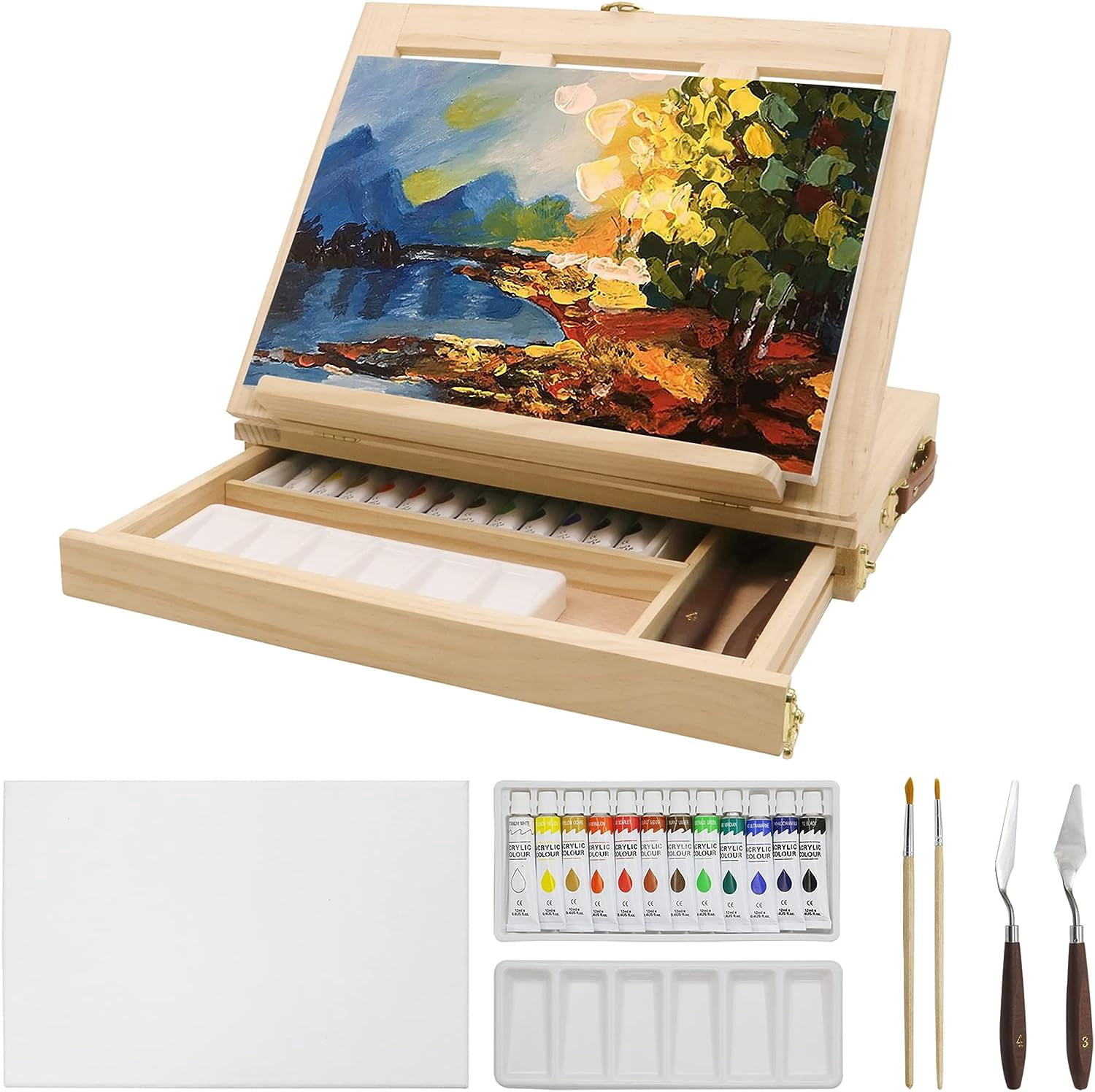 Tabletop Easel Set, Easel for Painting Canvases, Portable Wooden Art ...