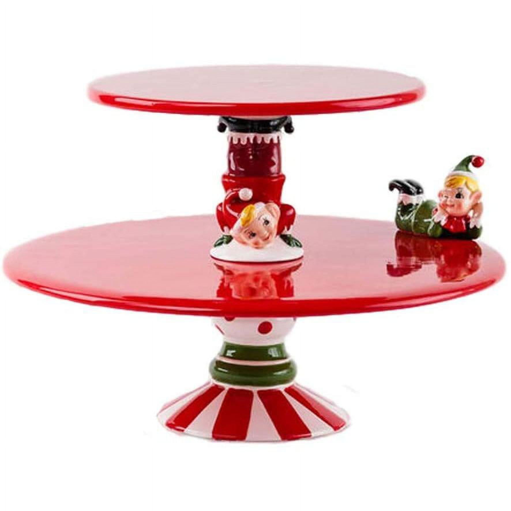 Tabletop Elf Tiered Pedestal Cake Plate Ceramic Christmas Plater Stand ...
