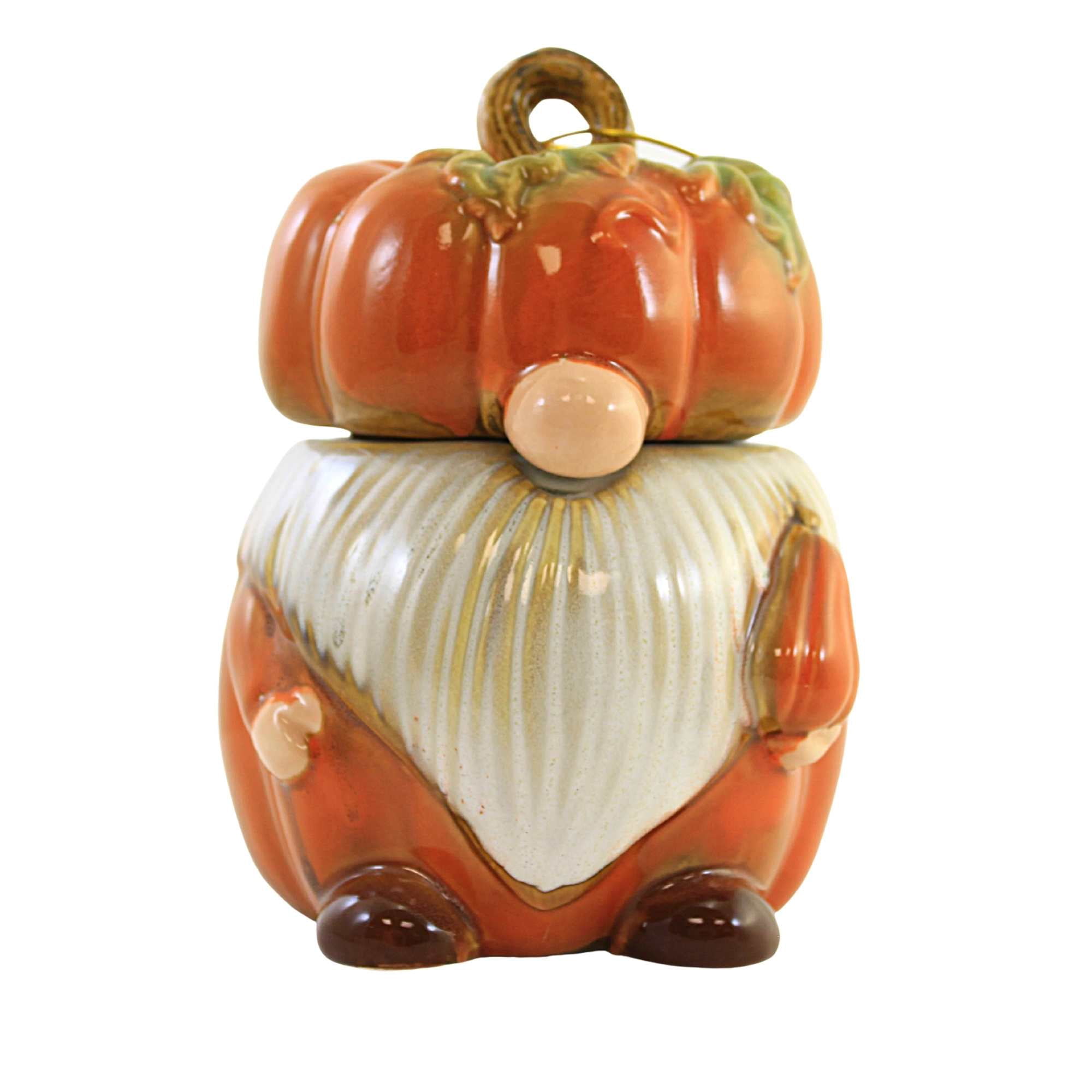 Tabletop Fall Gnome Container Ceramic Lidded Beard Th00388 Pumpkin ...