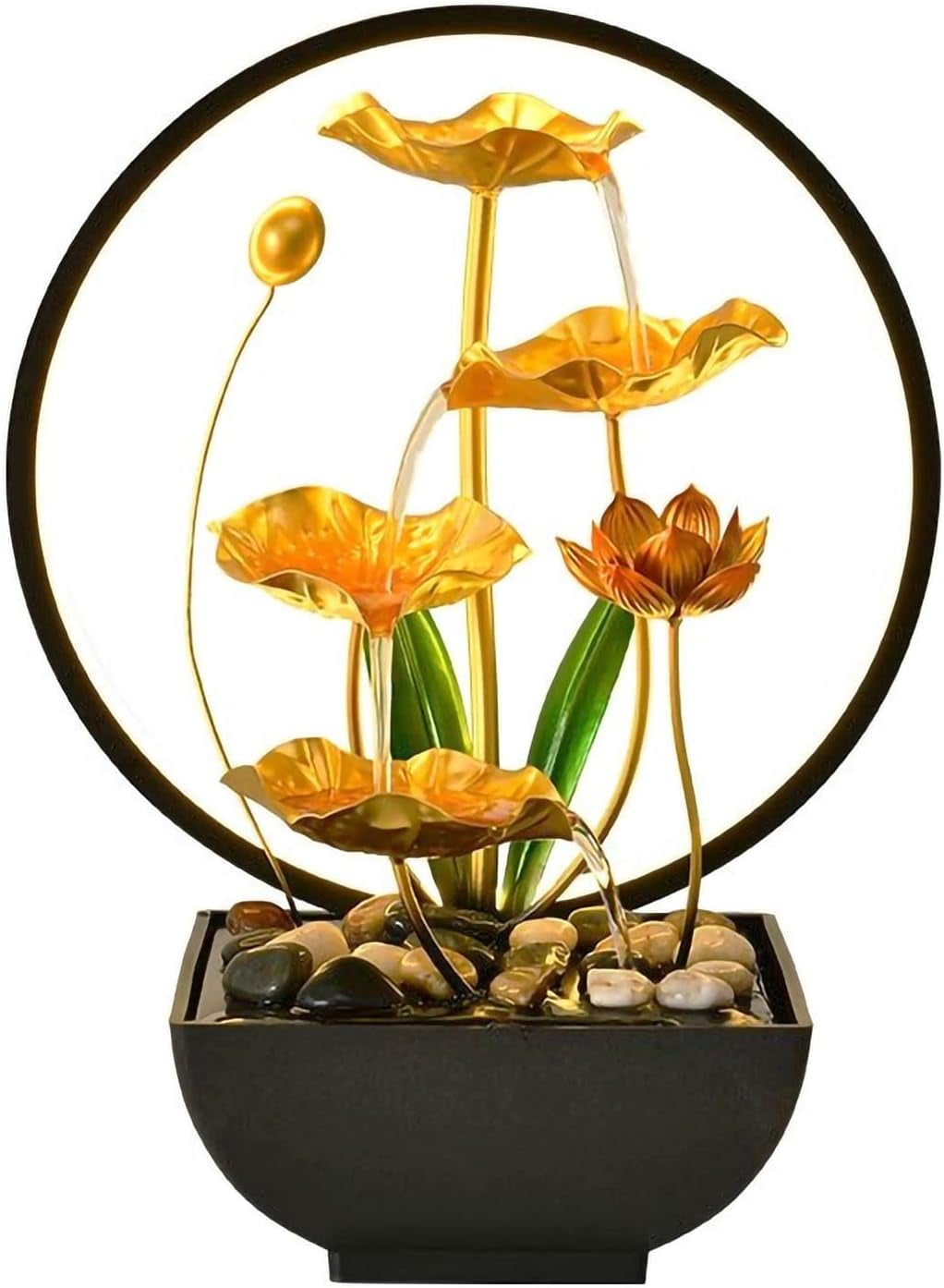 Tabletop Fountain Indoor Lotus Water Fountains and Waterfalls, USB ...