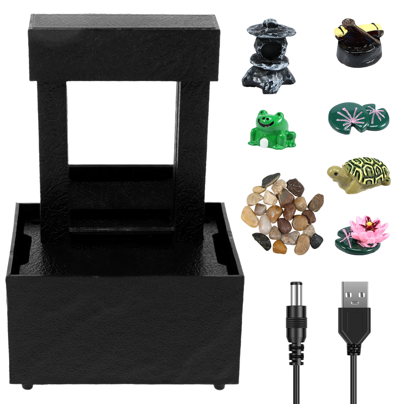 Tabletop Fountain with Light Indoor Desktop Waterfall Fountain Battery ...