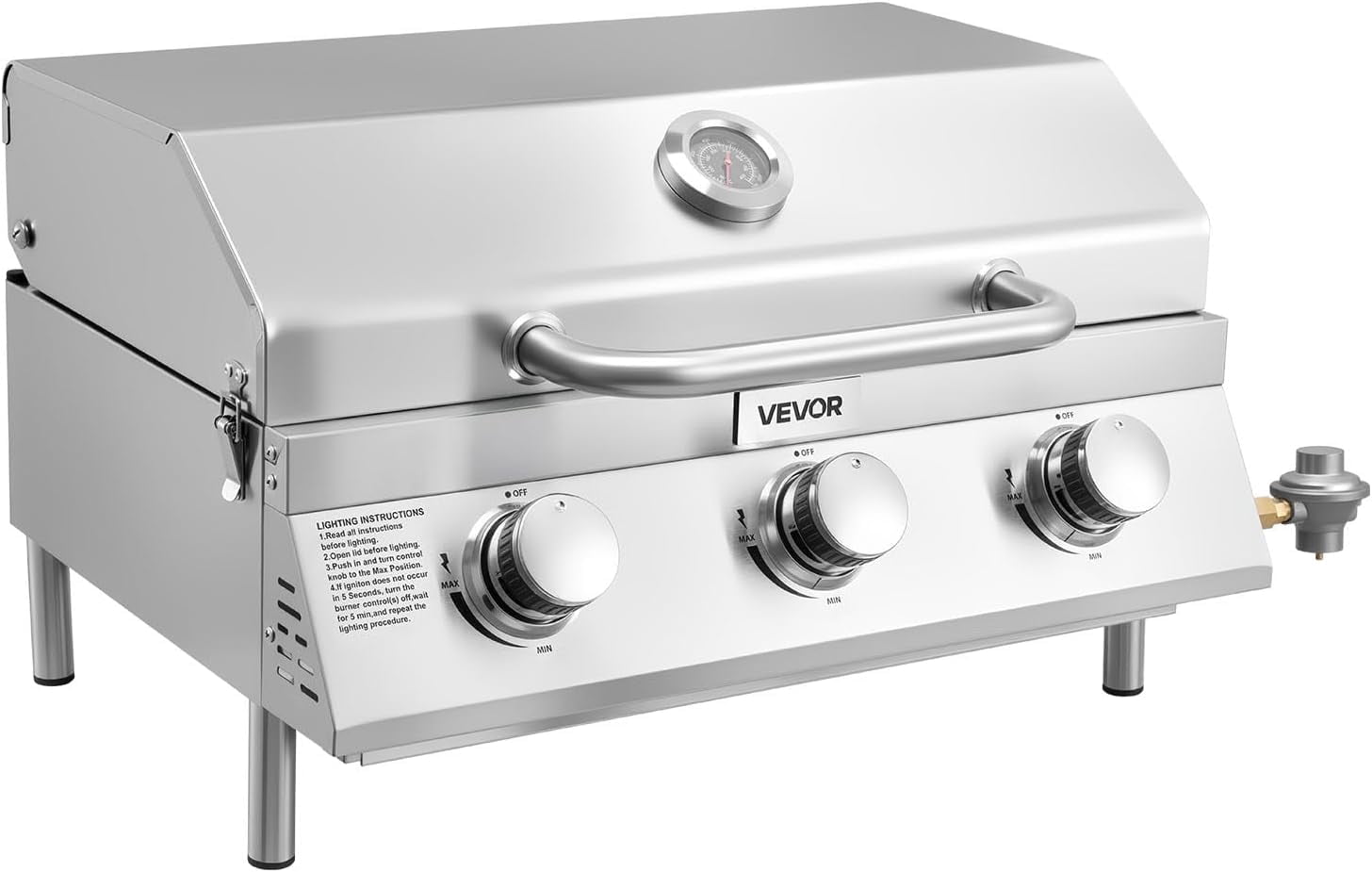 Tabletop Gas Grill, 3-Burner Stainless Steel Portable Propane with ...