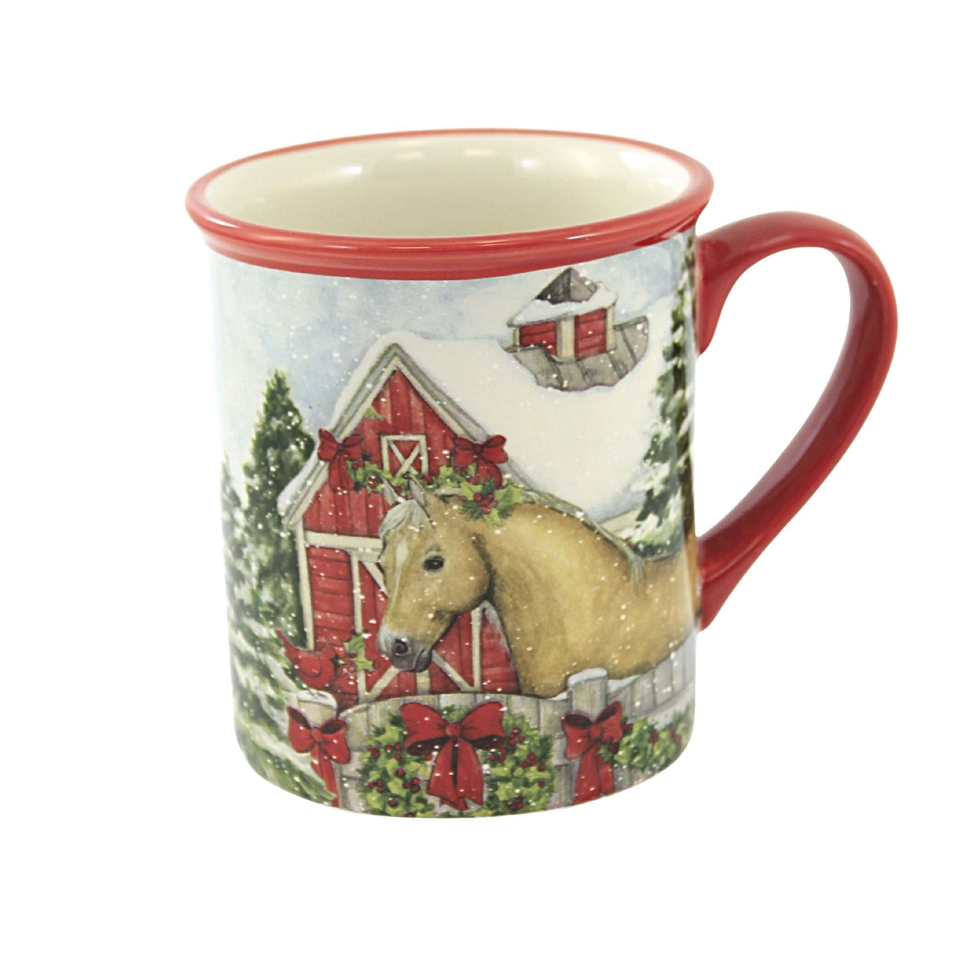 Tabletop Homestead Christmas Mug Ceramic Horse Barn Farm Beverage 37287 ...