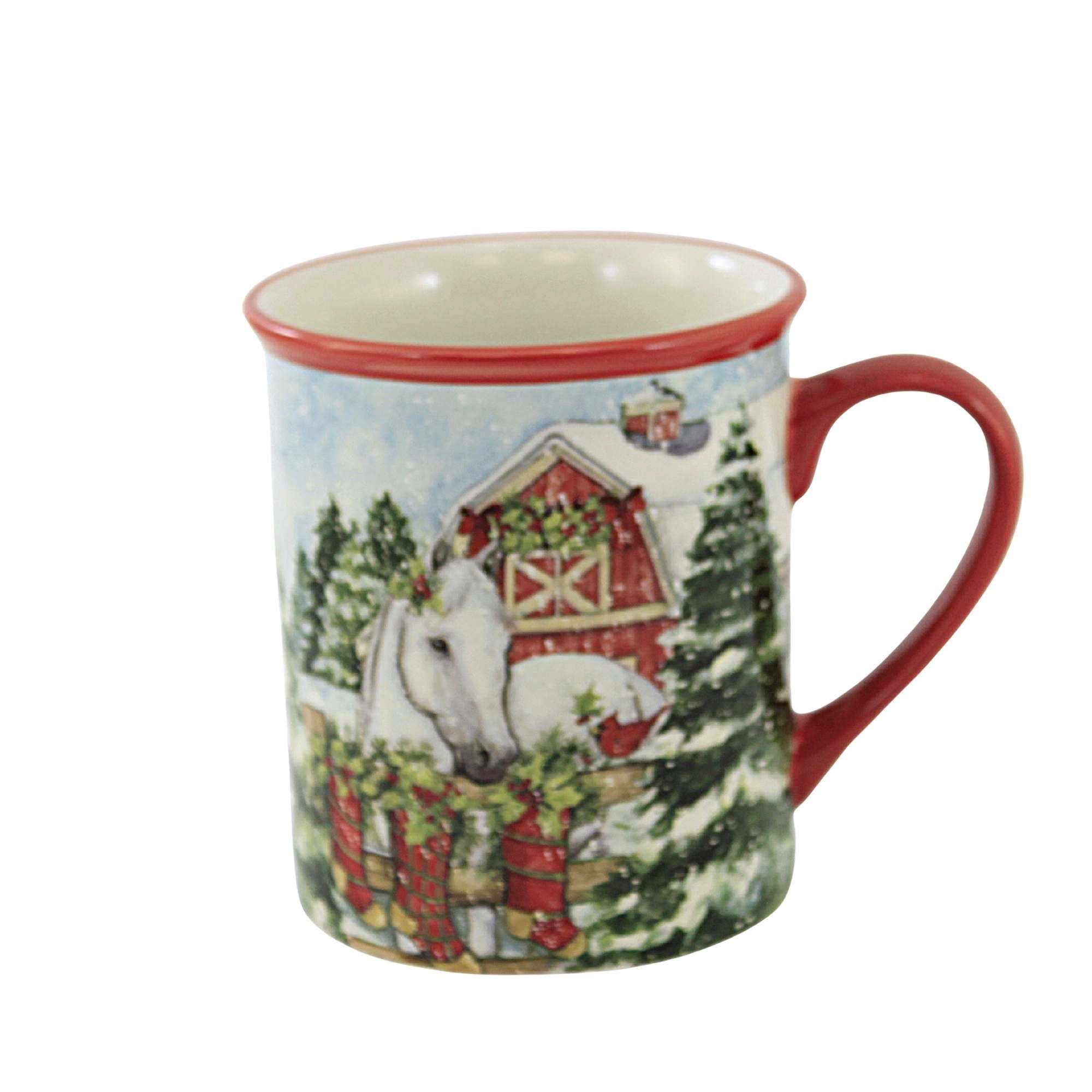Tabletop Homestead Christmas Mug Ceramic Horse Barn Farm Beverage 37287 ...