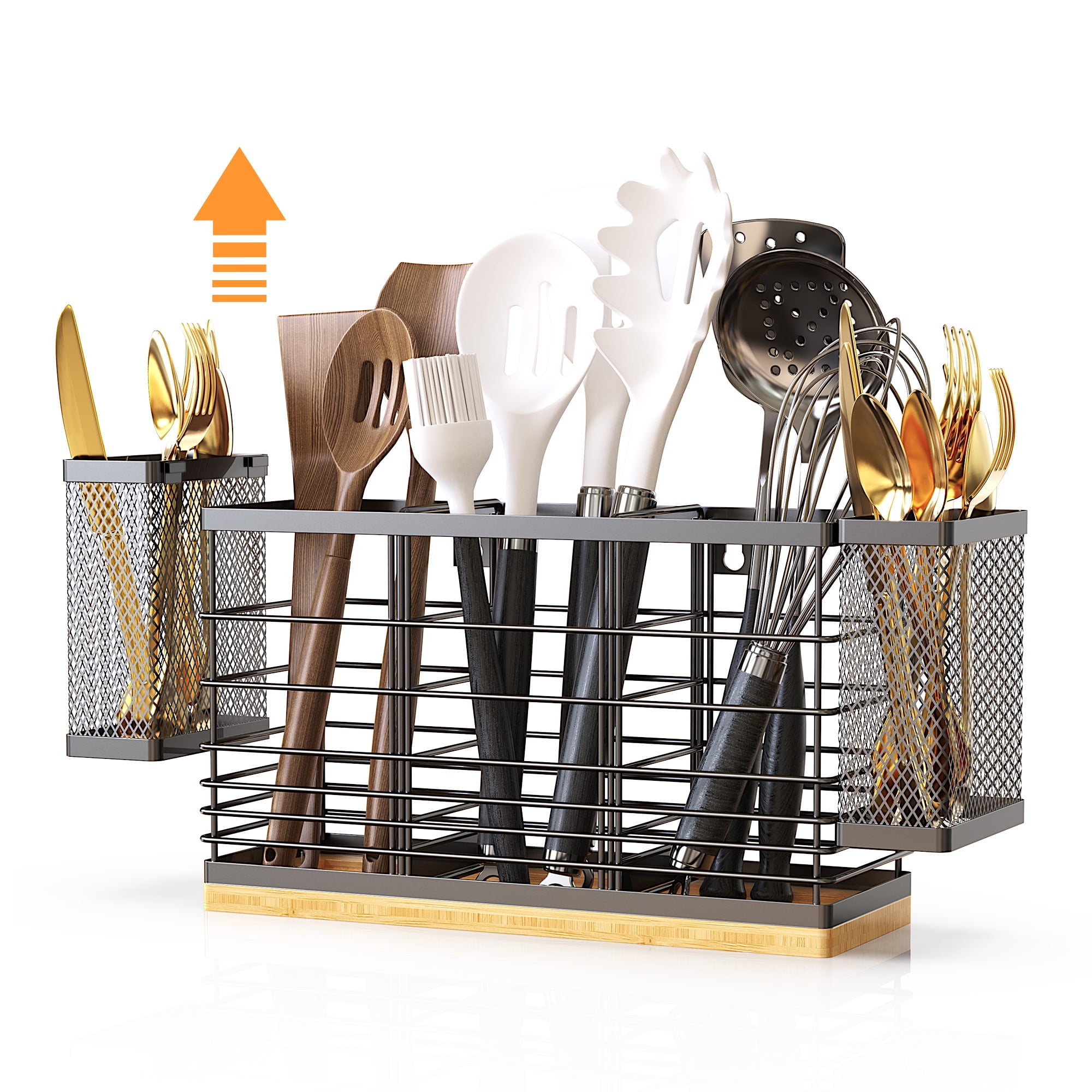 Tabletop Kitchen Utensil Holder with 5 Compartments, Metal Utensil ...