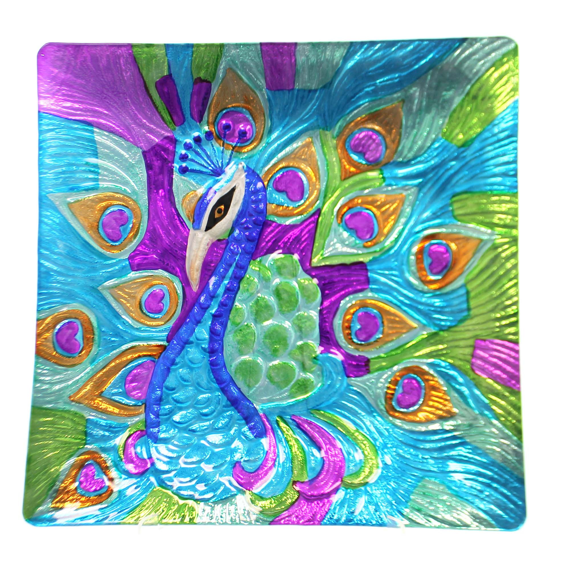 Tabletop Peacock Square Platter Glass Fusion Glass Feathers Gp014 ...