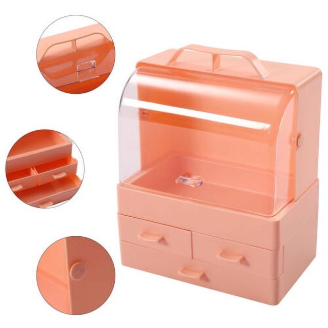 Tabletop Pink Modern Makeup Box Rectangular Cosmetics Storage Box 4 ...