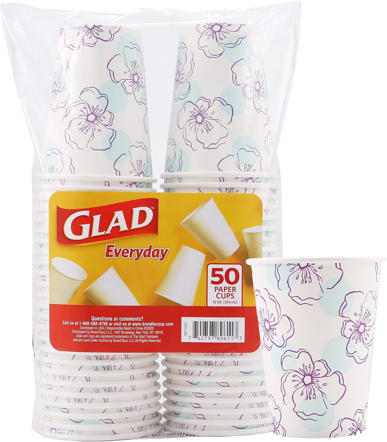 Tabletop All Purpose Disposable Paper Cups with Purple Blue Flower ...