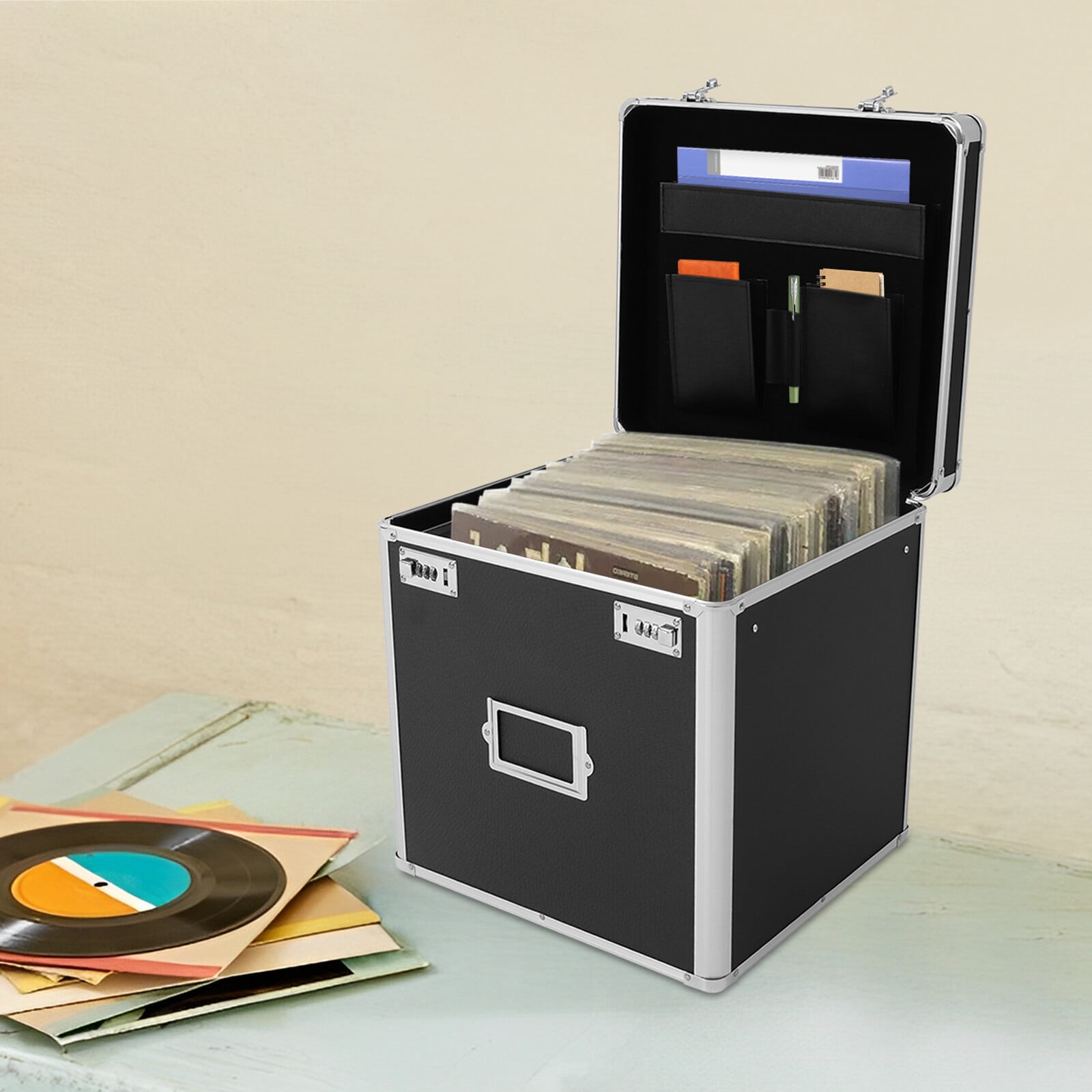 Tabletop Record Vinyl Carry Case Storage Box Locking With 50 Vinyl ...