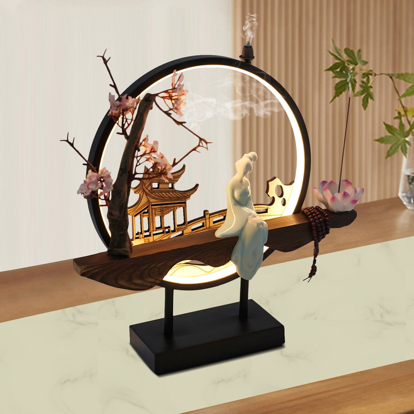 Tabletop Round Ceramic Incense Burner Holder Led Night Light Incense ...