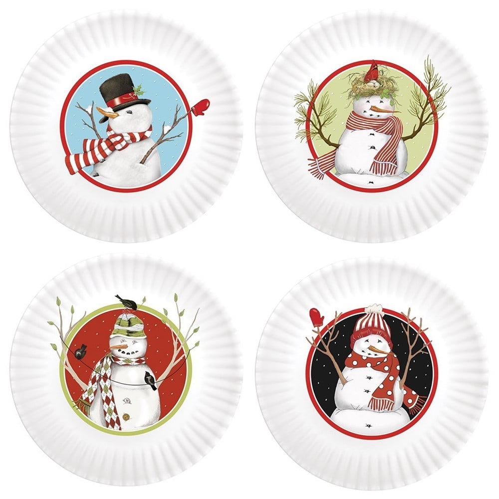 Tabletop Snowman Appetizer Plates Melamine Winter Hats Scarf Gloves ...