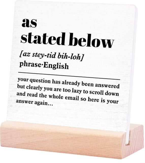 Tabletop Sign Desk Sign with Solid Wood Stand As Staed Below Definition ...