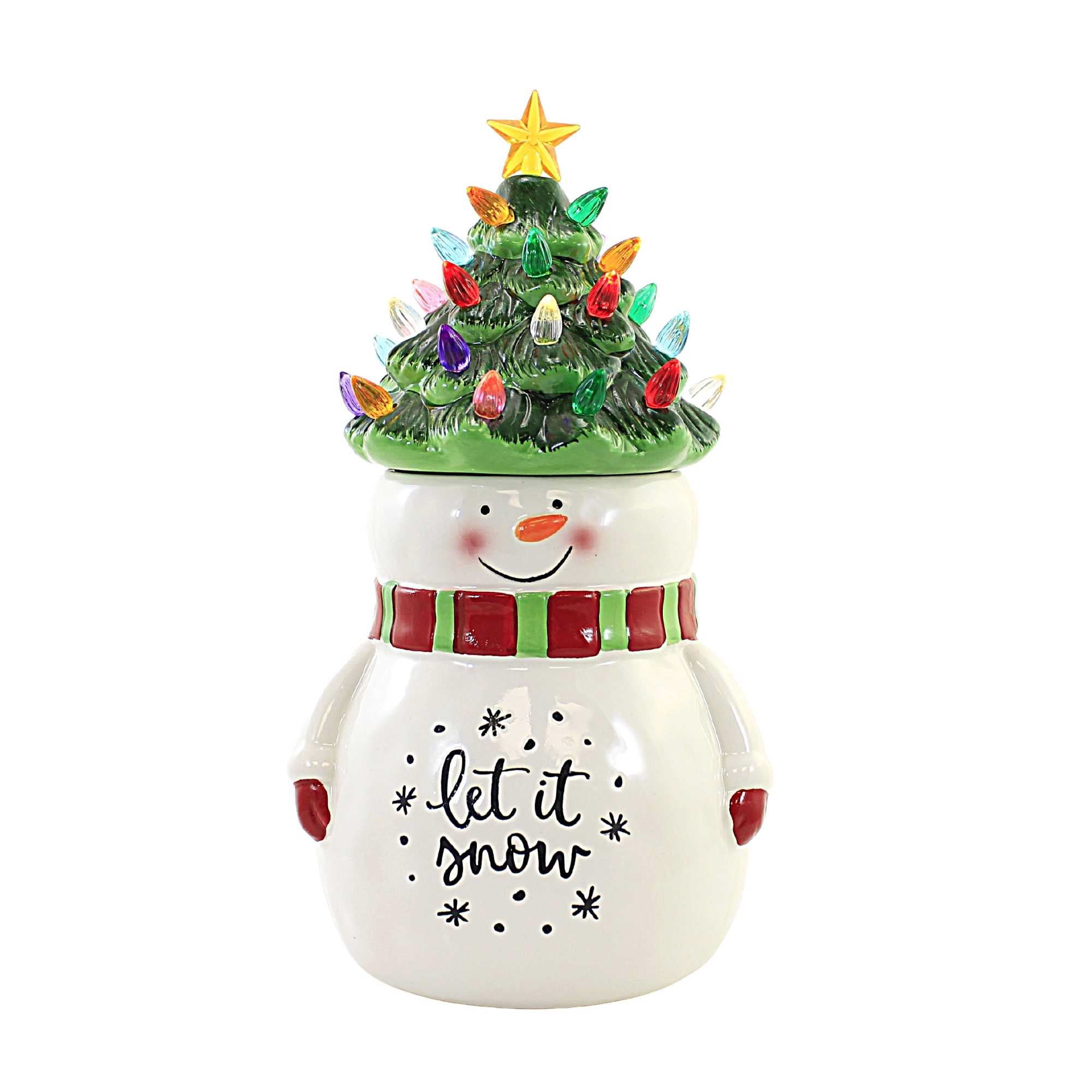 Tabletop Snowman Cookie Jar Led. Ceramic Christmas Tree Light-Up 3Cj004 ...