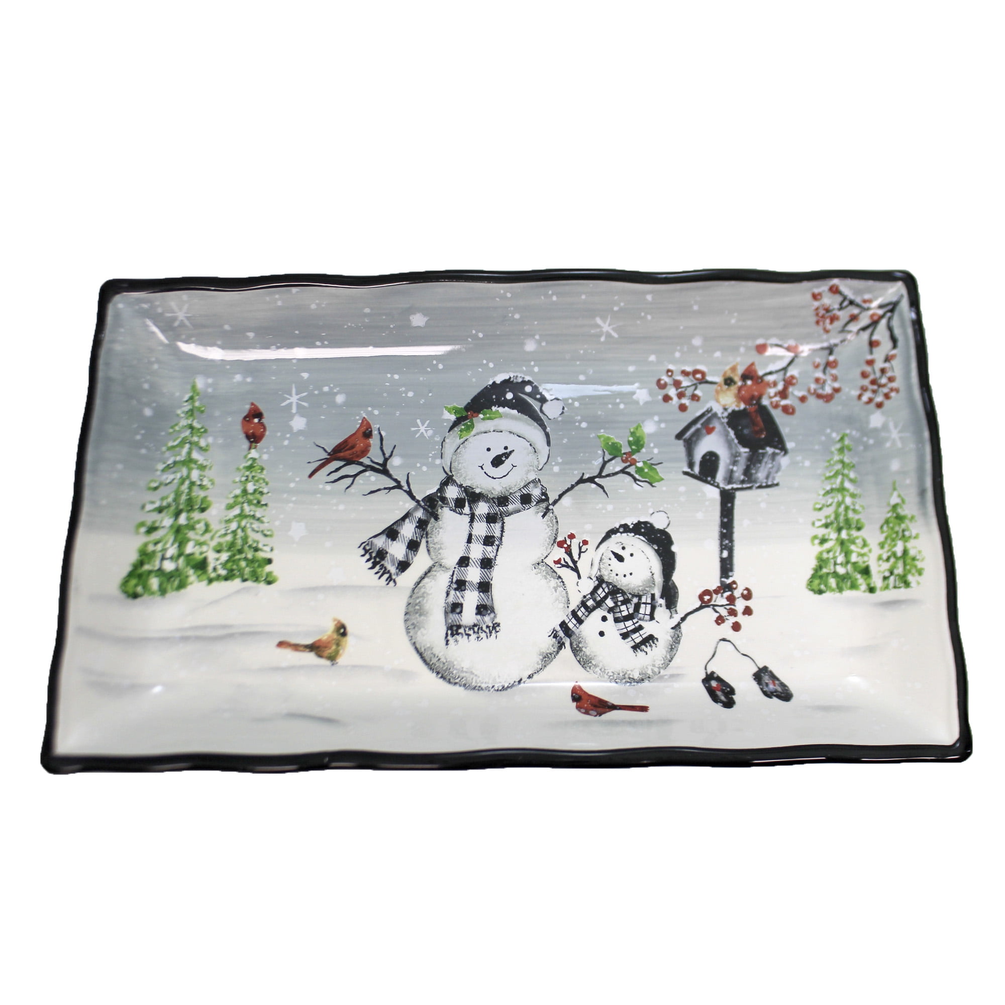 Tabletop Snowman Rectangle Platter Ceramic Cardinals Christmas Ex27157 ...