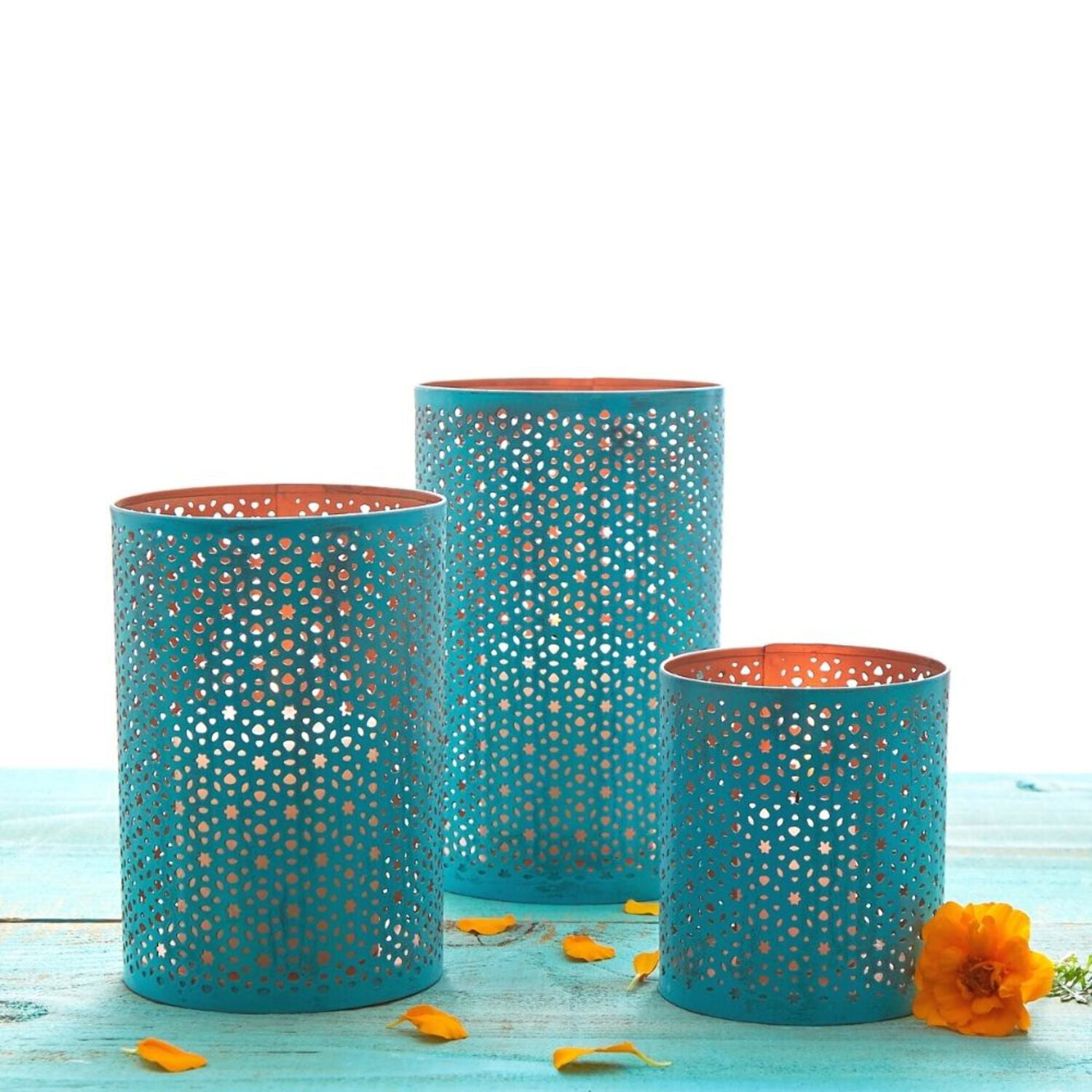 Tabletop Turquoise Star Decorative Lantern Set - Walmart.com