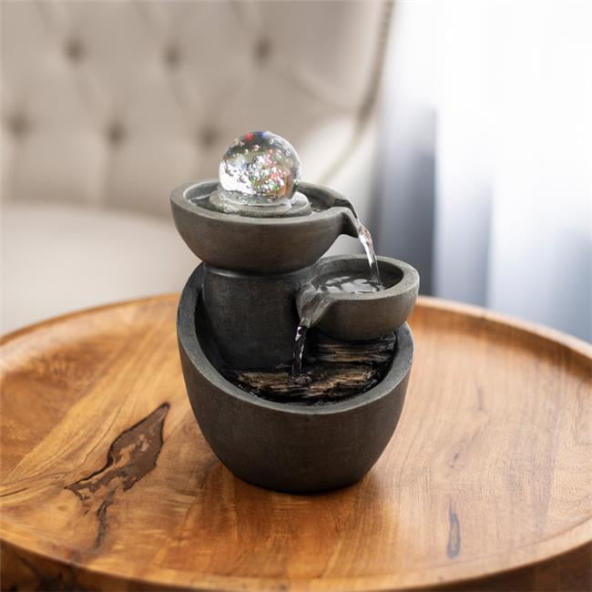 Pure Garden 3-Tier Waterfall Tabletop Water Fountain - Gray - Walmart.com