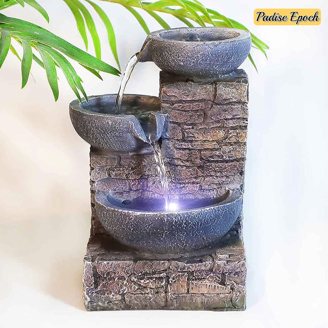 Tabletop Water Fountain Indoor 3-Tier Flowing Bowls Soothing Waterfall ...