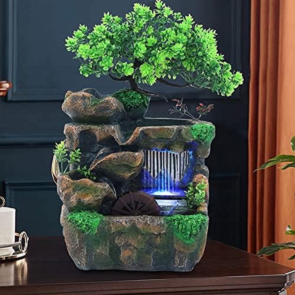 Tabletop Water Fountain, Indoor Waterfall Fountain with LED Lights ...