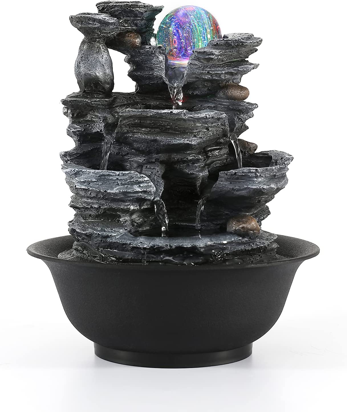 Tabletop Water Fountain Indoor Waterfalls Fountains with Colored LED ...
