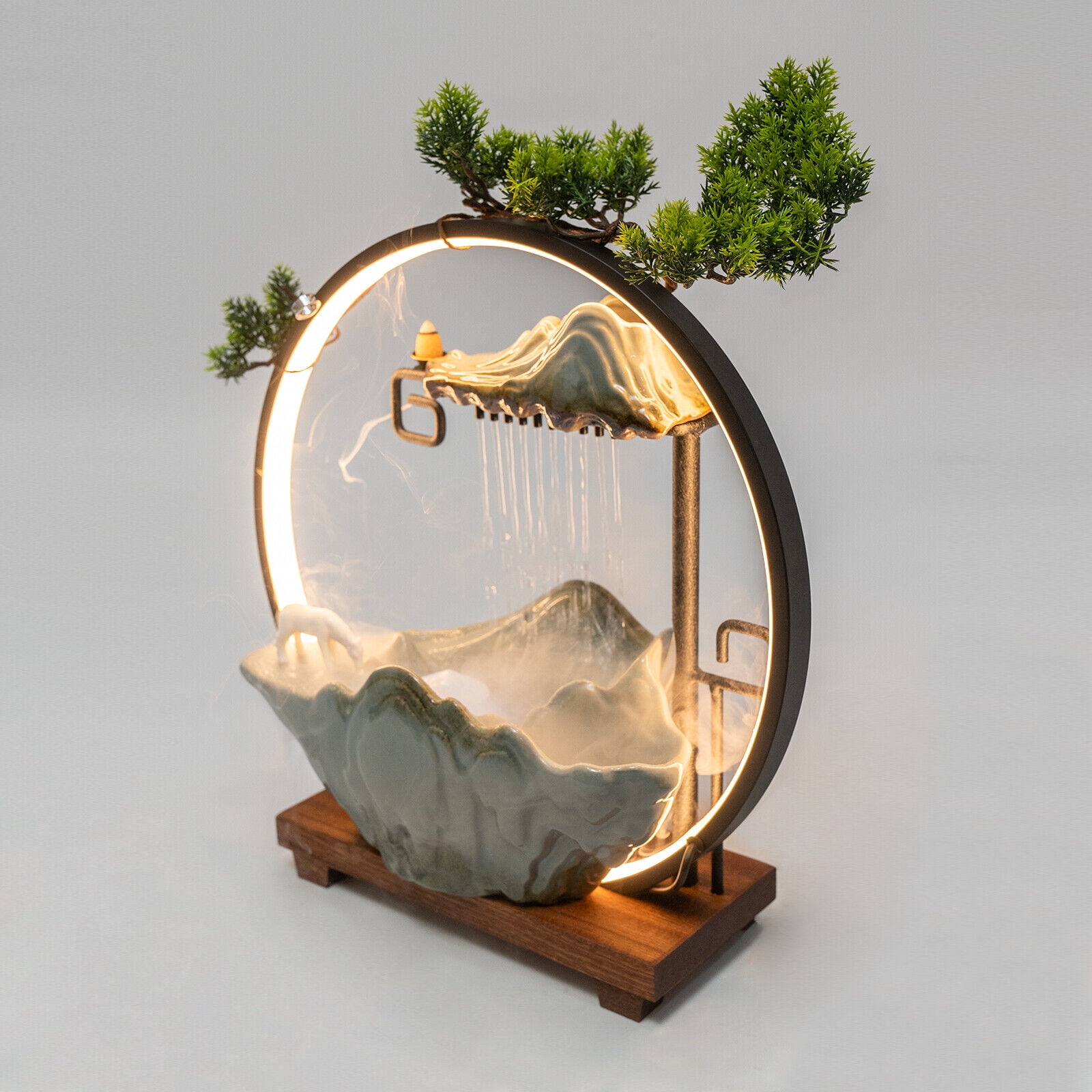 Tabletop Water Fountain Tabletop Indoor Fake Plants Waterfall Zen Decor ...