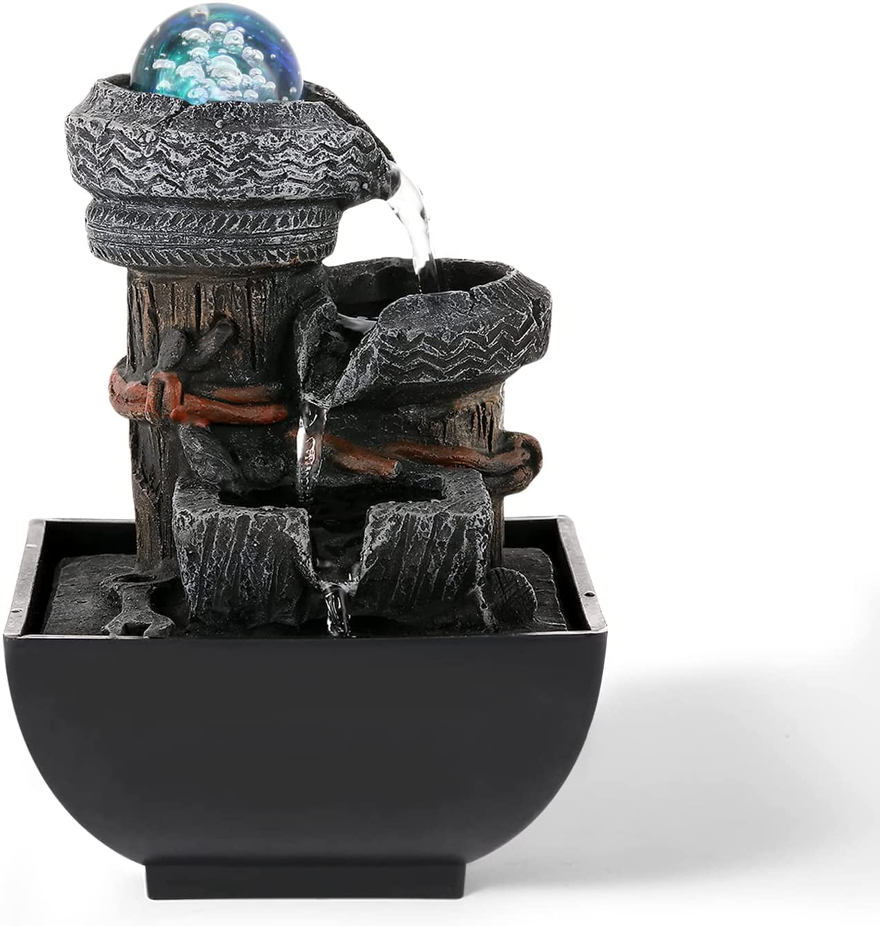 Tabletop Water Fountain Waterfall Fountain Indoor with Lights Rolling ...