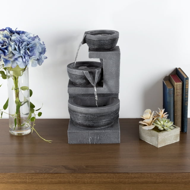 Tabletop Water Fountain With LED Lights - Three Tier Cascading Basin ...