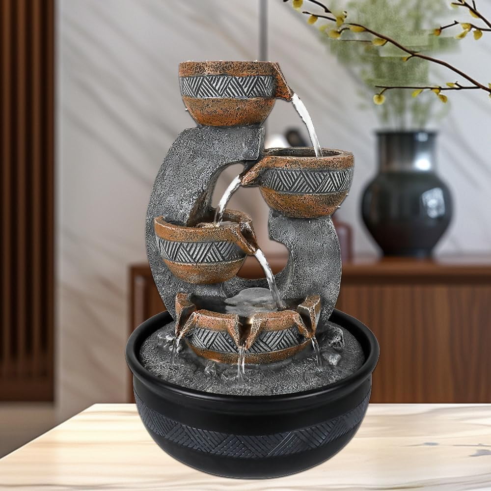 Tabletop Water Fountain with LED Lights - Peaceful and Relaxing Water ...