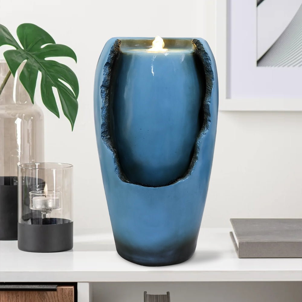 Tabletop Water Fountain with Pump and LED Light - Indoor 17.9”High Jar ...